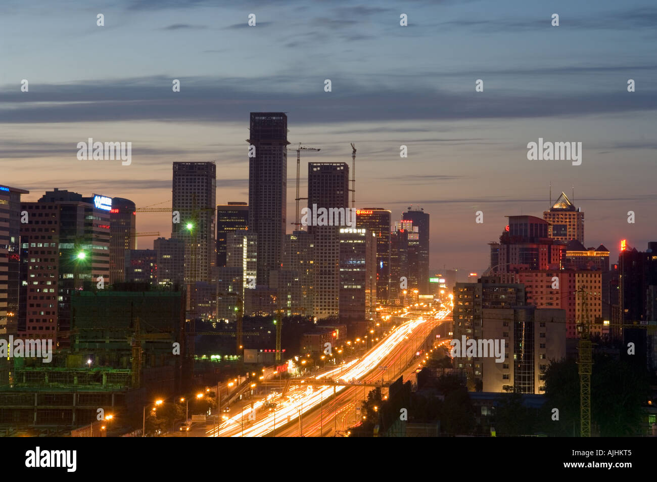 Bustling city Dongsanhuan Ring Road nightview CBD Beijing China Stock ...