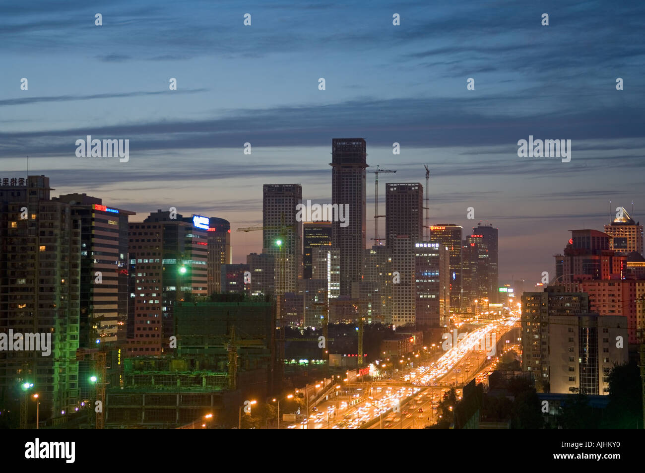 Bustling city Dongsanhuan Ring Road nightview CBD Beijing China Stock ...