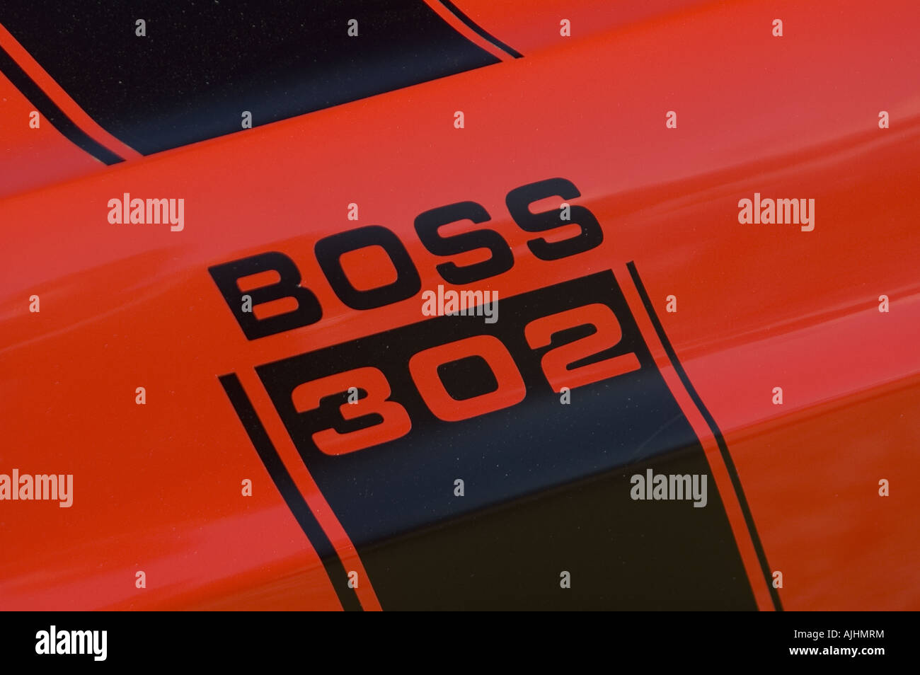 custom decal boss 302 V8 ford red black speed fast Stock Photo - Alamy