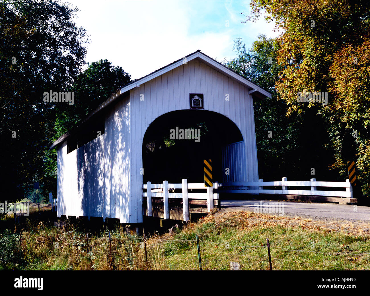 Harris Covered Bridge located along a winding dirt road near Wren in ...