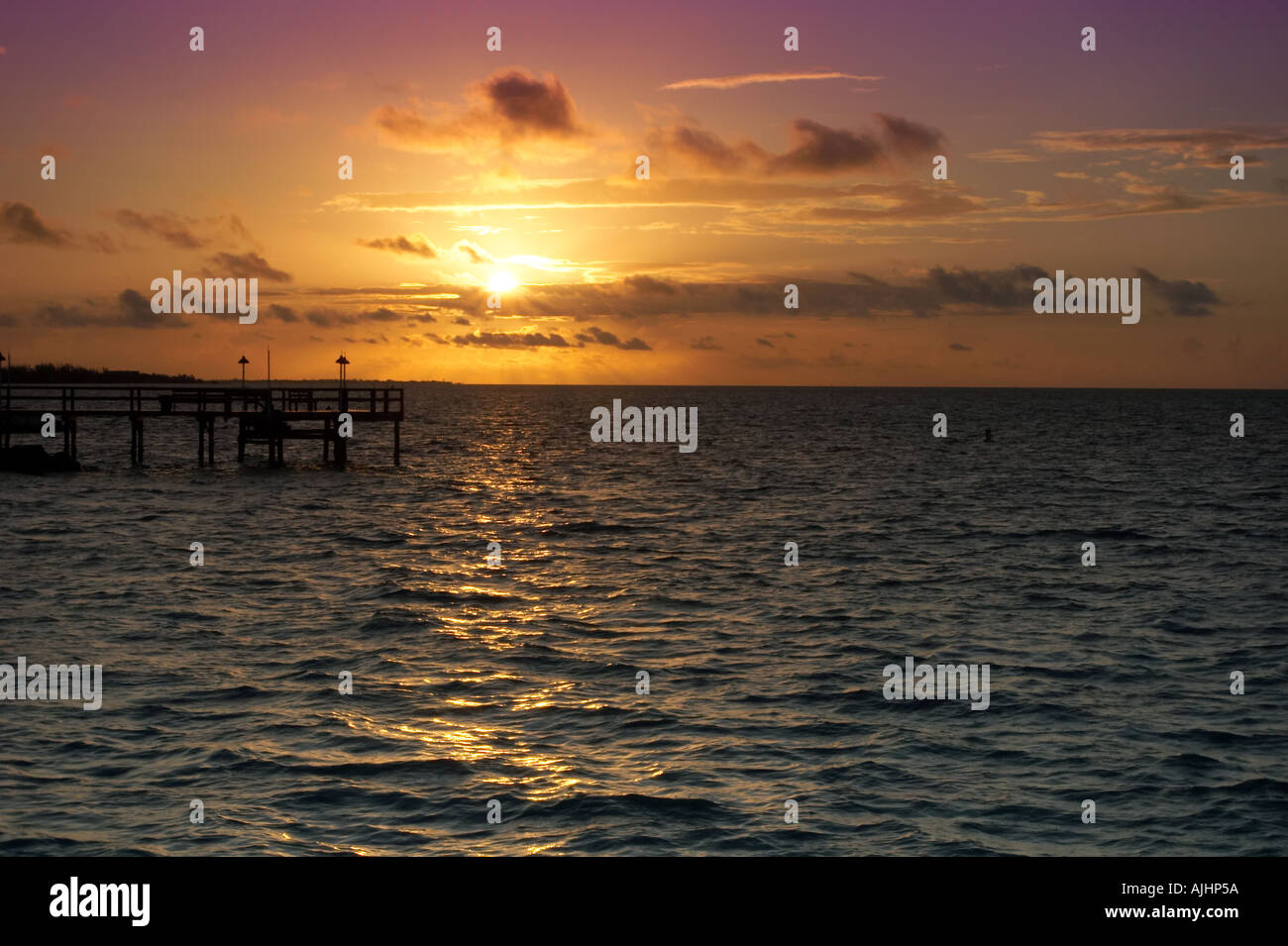 Sunrise over the ocean looking east from the Florida Keys Stock Photo ...