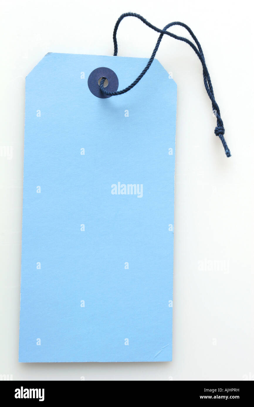 a blank blue label tag with string attached Stock Photo - Alamy