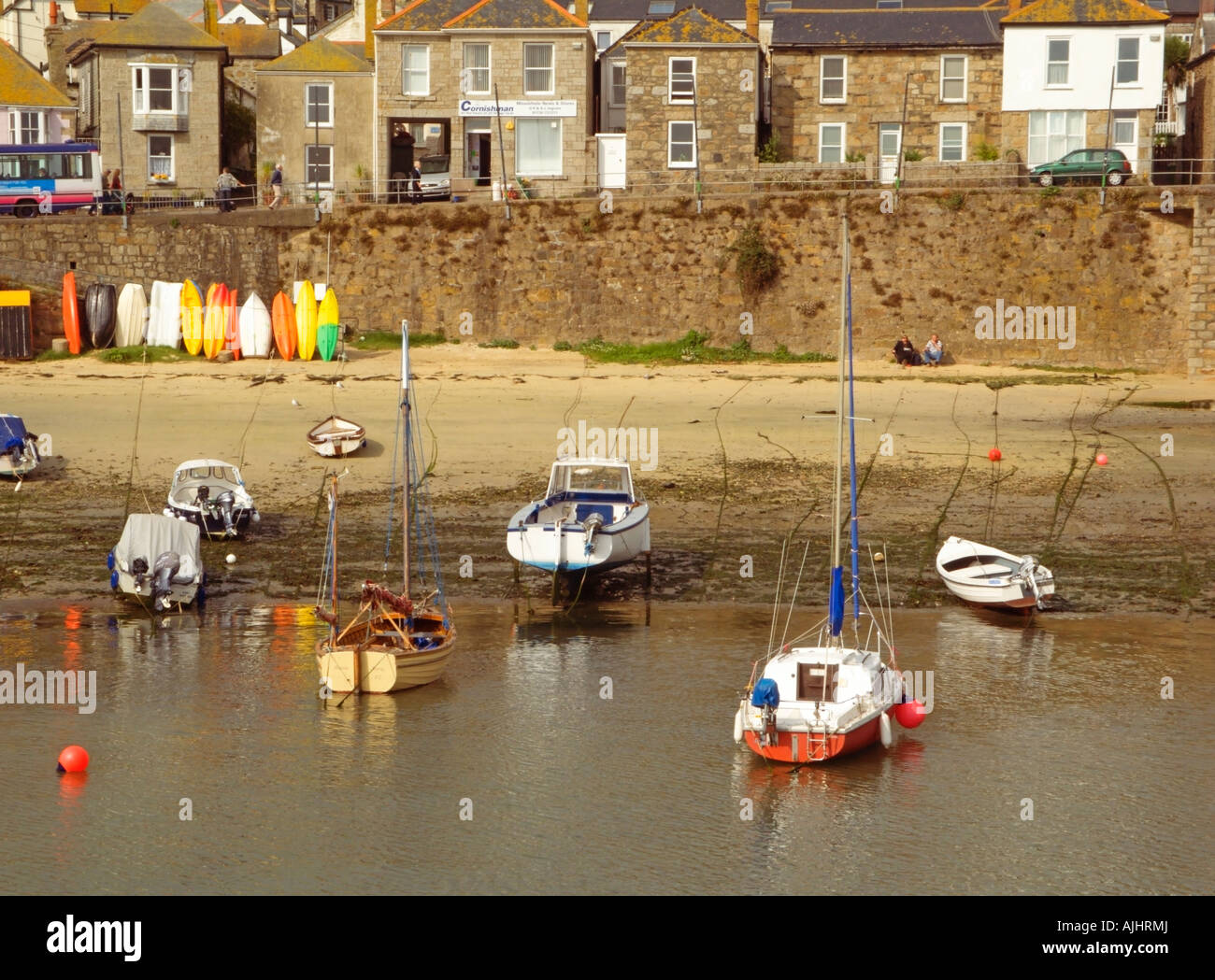 Boats at low water Mousehole Harbour Mousehole Cornwall England United ...