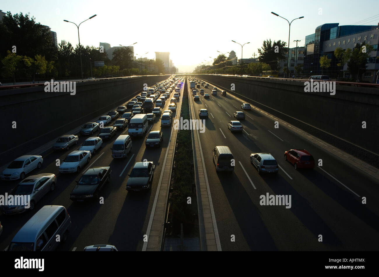 sunset over city ring road during rush hour Beijing China Stock Photo ...