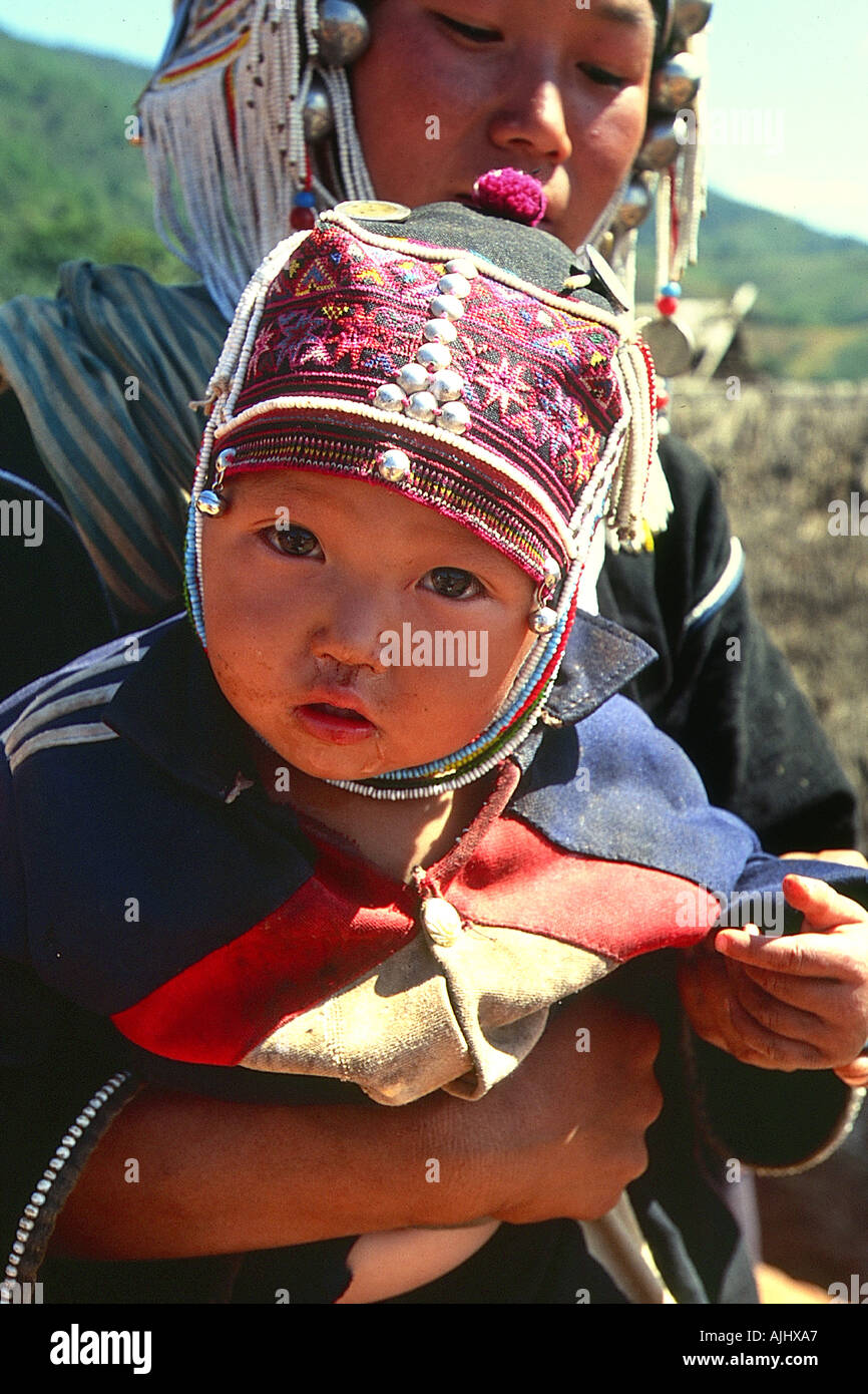 The village Hokyin near Kengtung with the ethnic people of Akha Stock ...