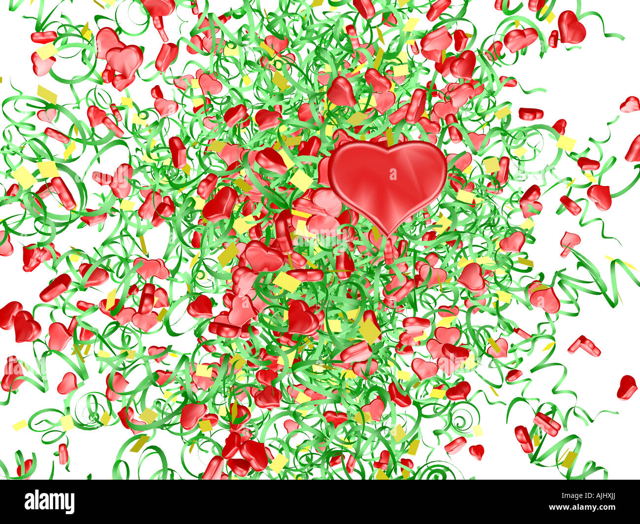 The red hearts and paper streamers firework Stock Photo - Alamy