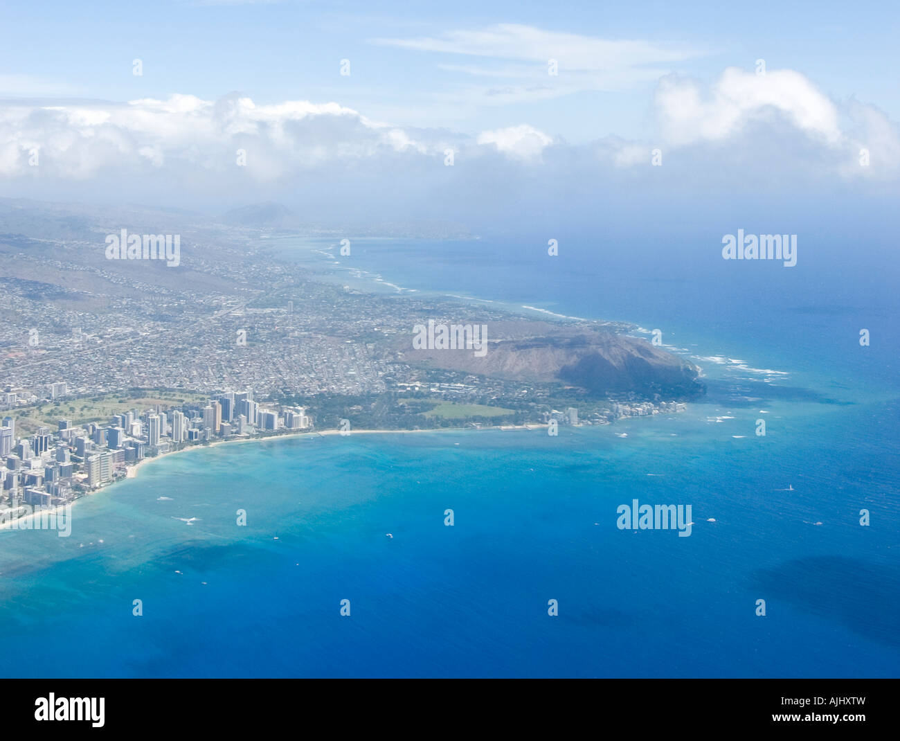 Aerial view of Honolulu, Waikiki, and Diamond Head, Oahu, Hawaii Stock ...