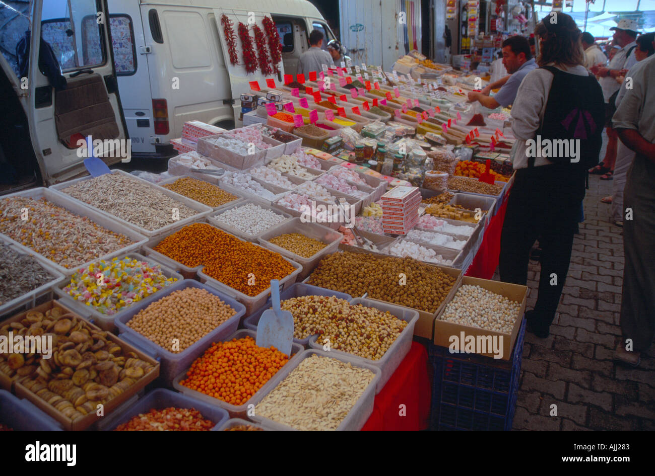 Market stall display of colourful turkish delight hi-res stock ...
