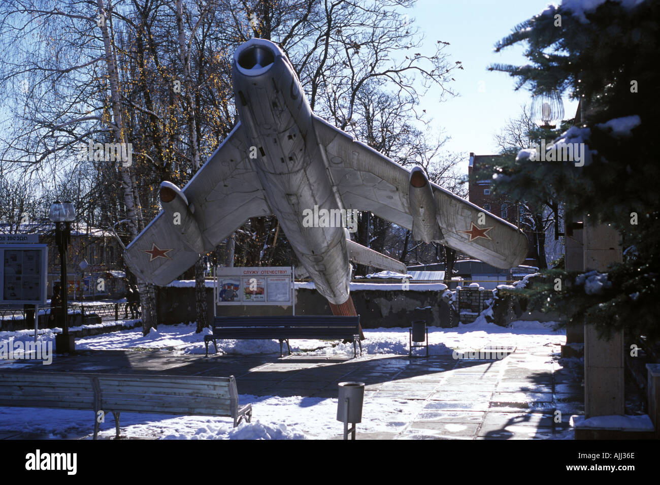 An old Mig jet fighter plane on display outside the draft office in the ...
