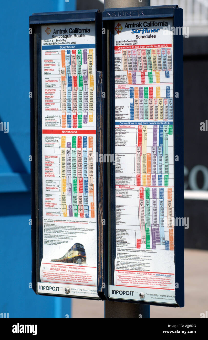 Amtrak Timetable And Schedules On A Bus Stop Sign Long Beach California