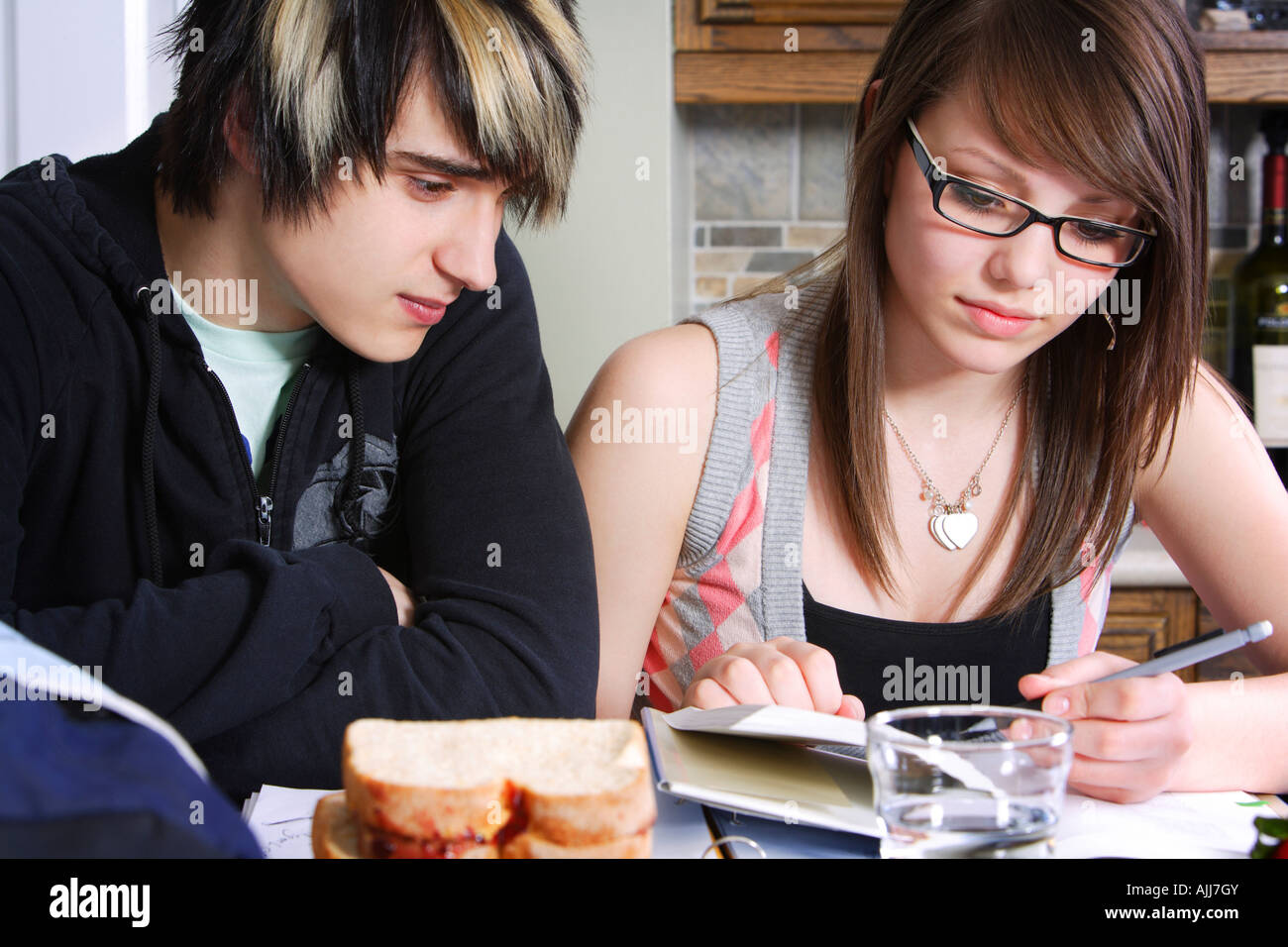 Siblings doing homework together Stock Photo - Alamy