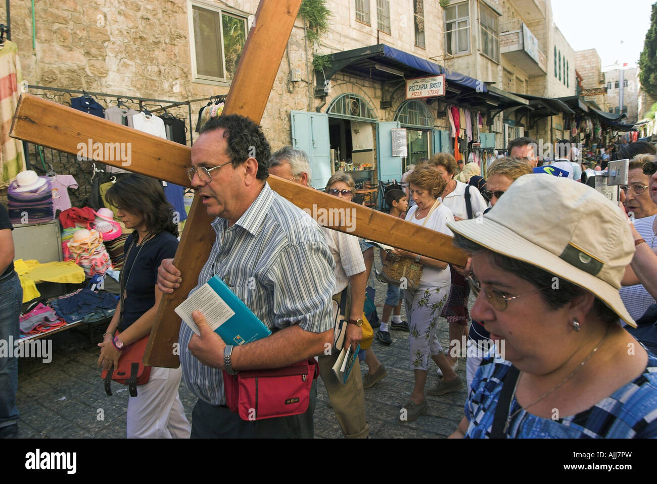 Israel Jerusalem Pilgrims bearing a Cross at a Via Dolorosa Procession ...