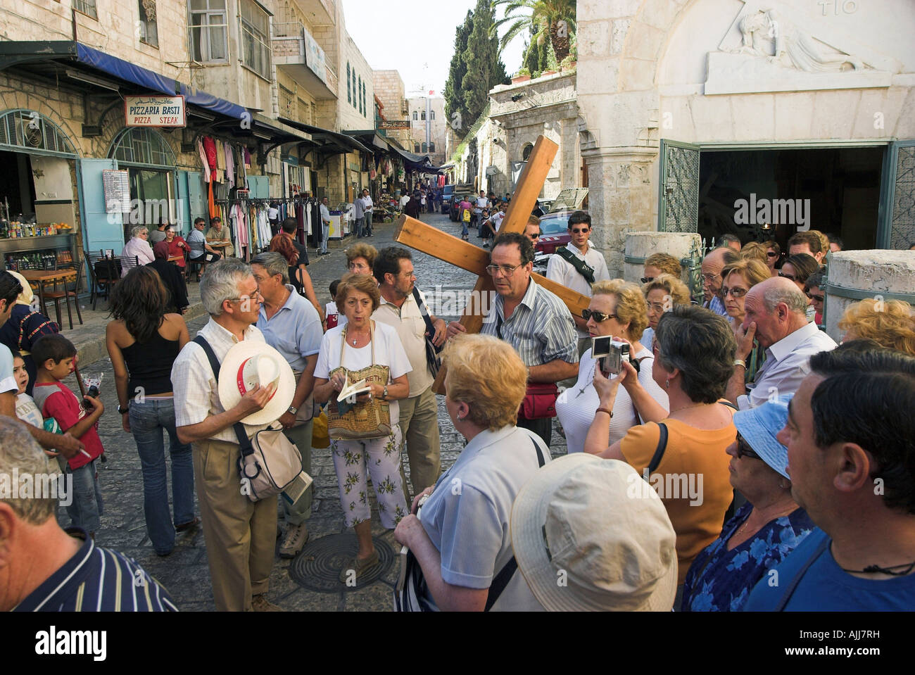 Israel Jerusalem Pilgrims bearing a Cross at a Via Dolorosa Procession ...