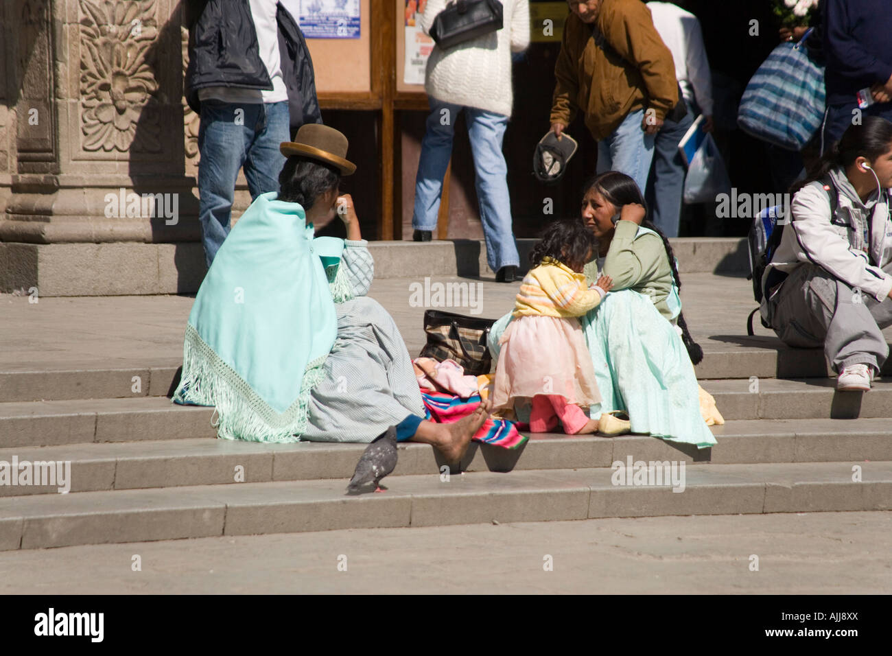 Aymara Indian women on the steps of the Iglesia de San Francisco in ...