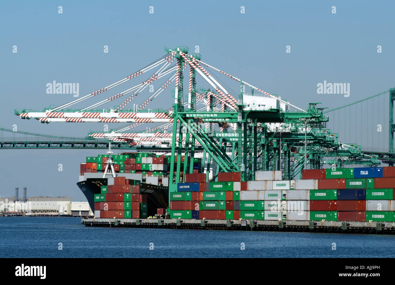 Stacked Container Boxes on the Quay at the Evergreen Container Terminal ...