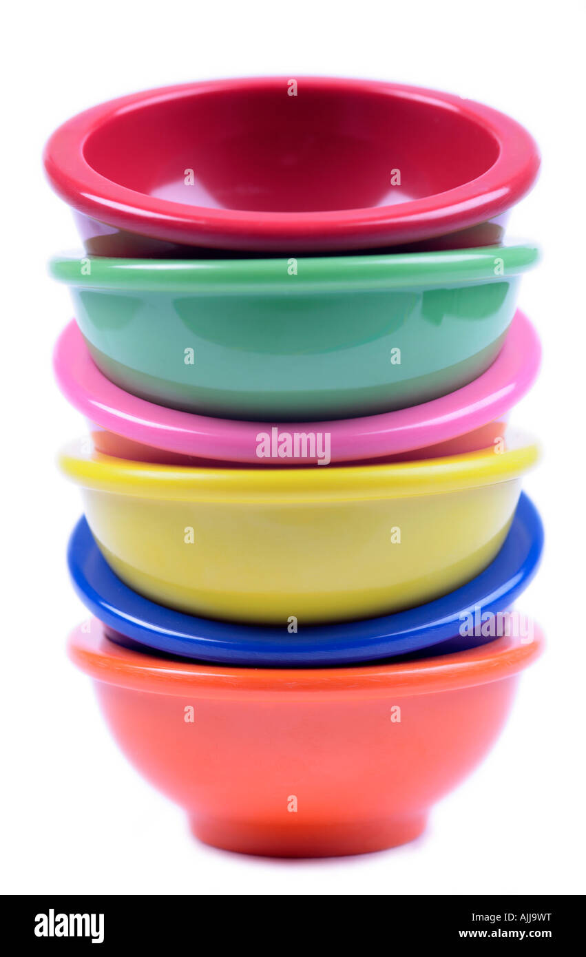 Stack of colourful plastic bowls Stock Photo - Alamy