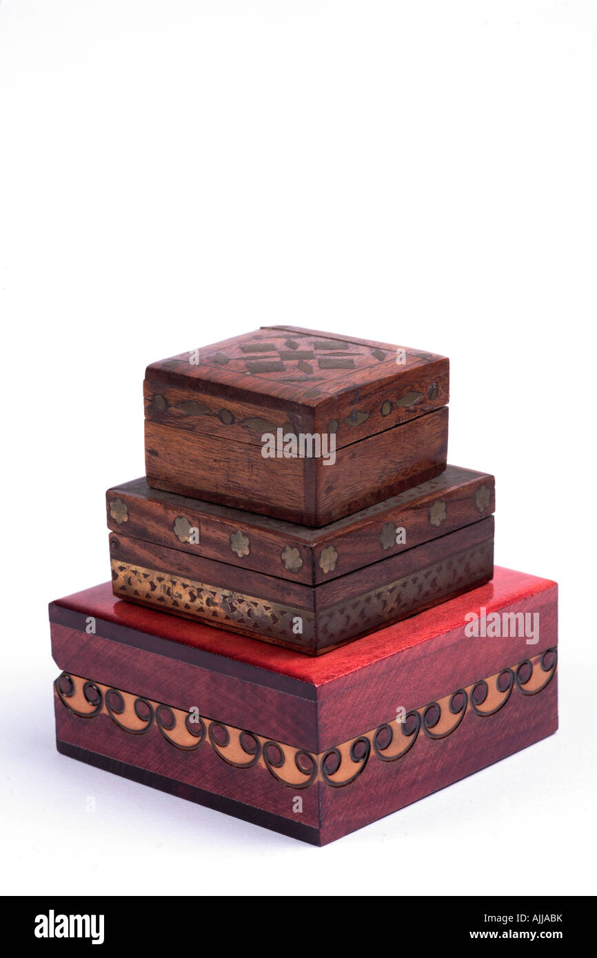 Three small Cutout wooden boxes Stock Photo - Alamy