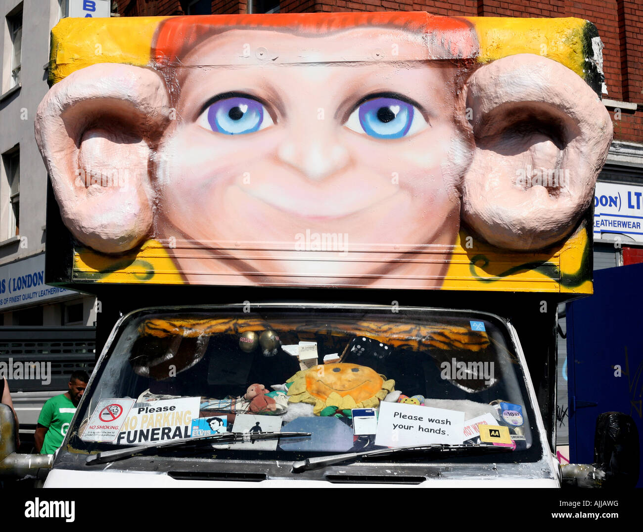 Transit van with 3D face and ears on front parked in London Stock Photo ...