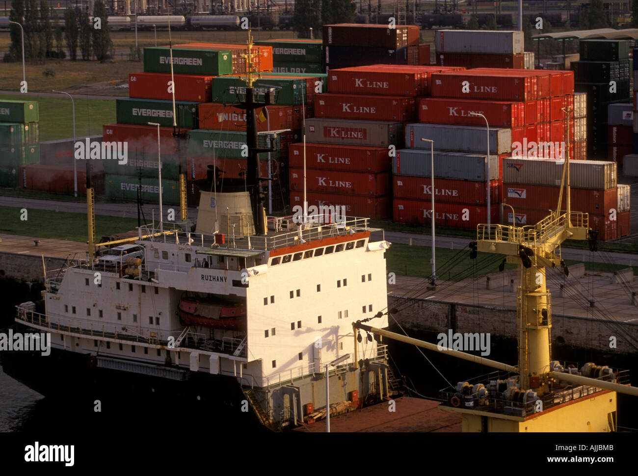Ship boat containers container terminal port in the capital city of ...