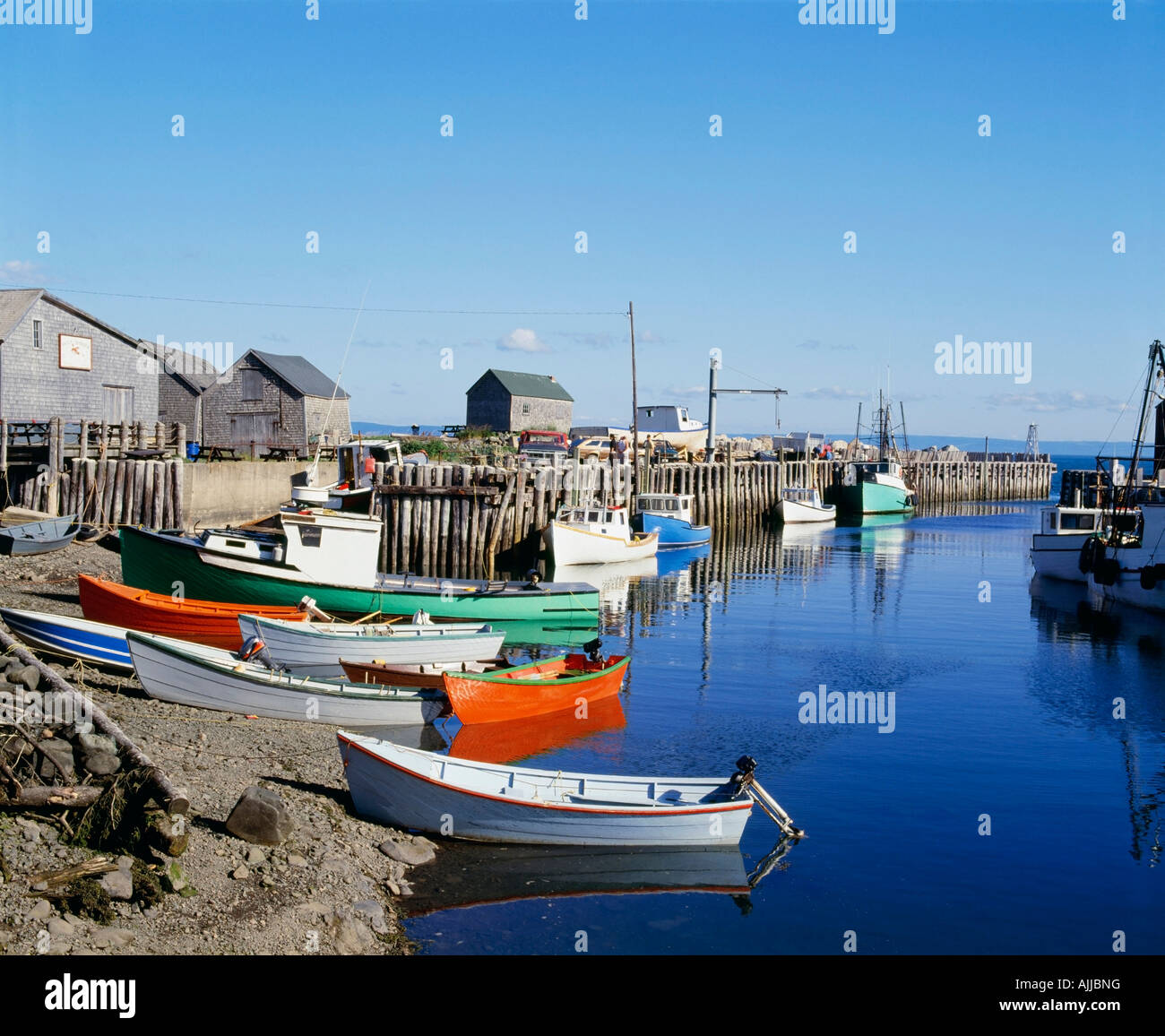 Boats docked at Halls Harbour, Nova Scotia Stock Photo - Alamy