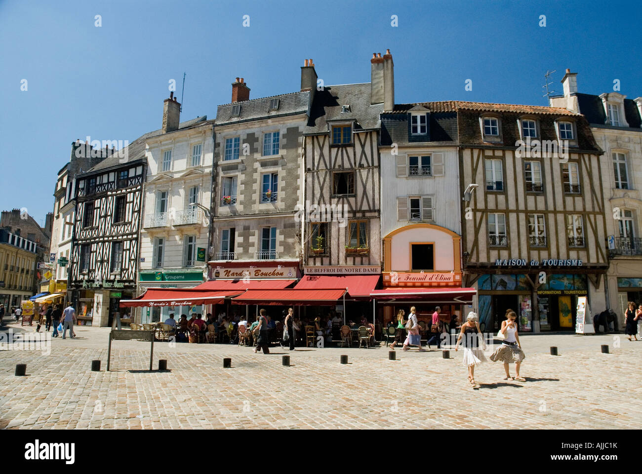 Half timbered medieval houses Place Charles de Gaulle Poitiers town ...