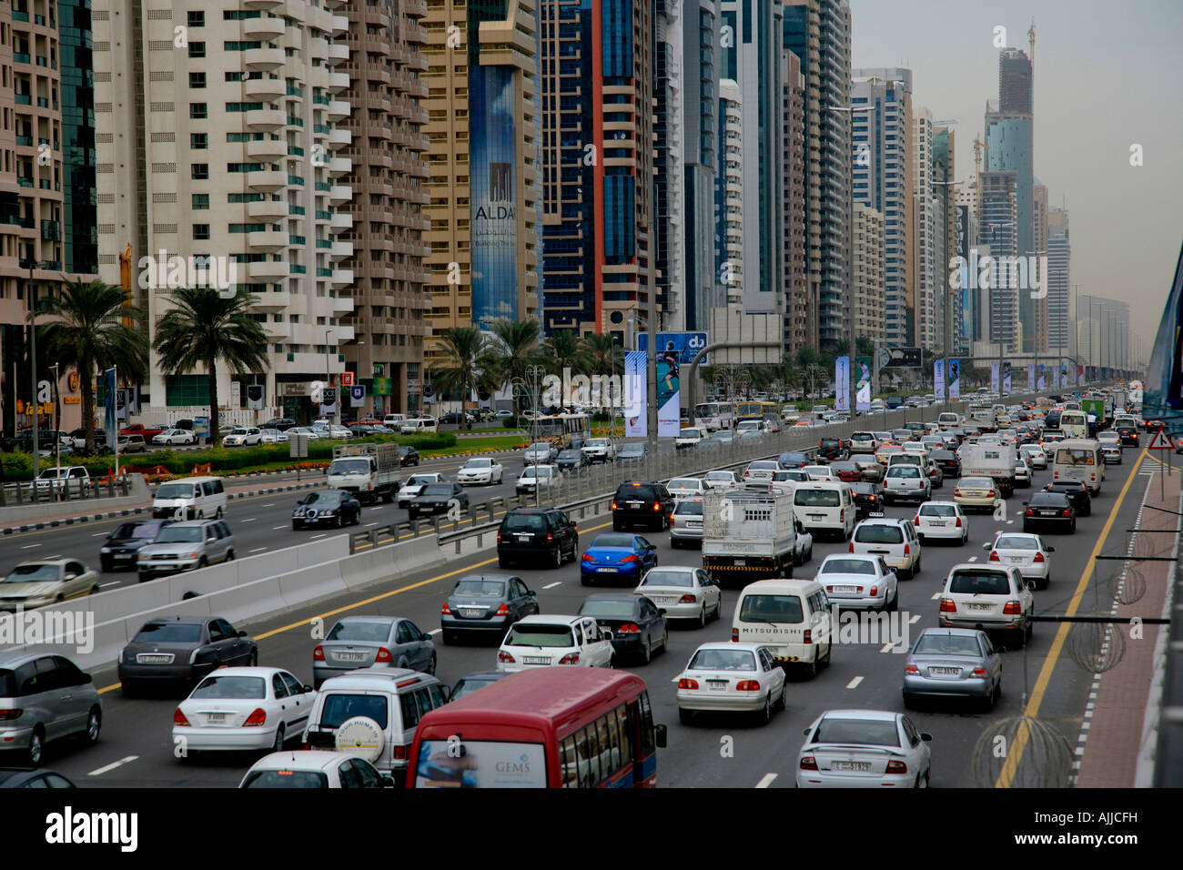 Dubai UAE United Arab Emirates Road traffic congestion on Shaikh Zayed ...
