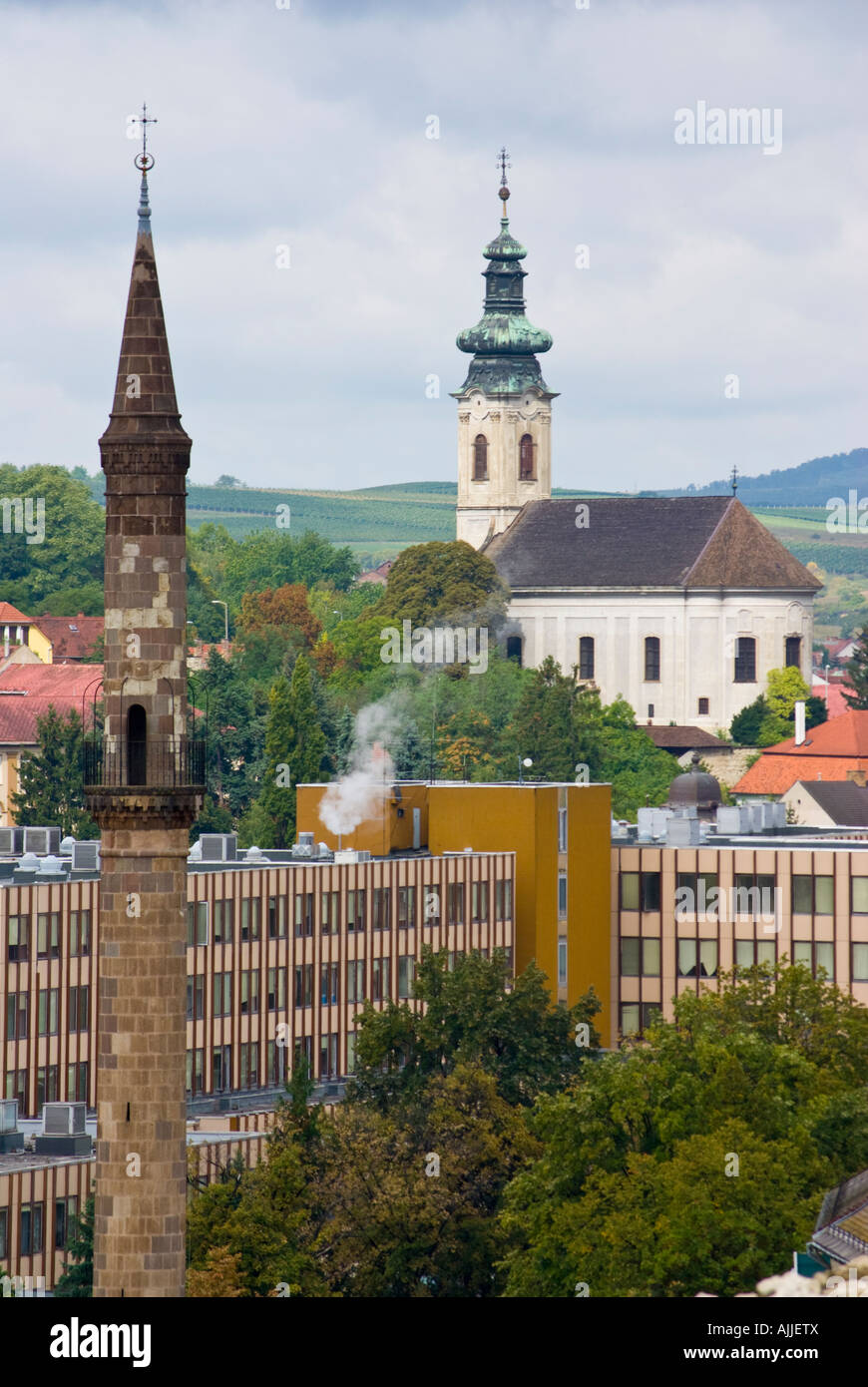 minaret and church, Eger, Hungary Stock Photo - Alamy