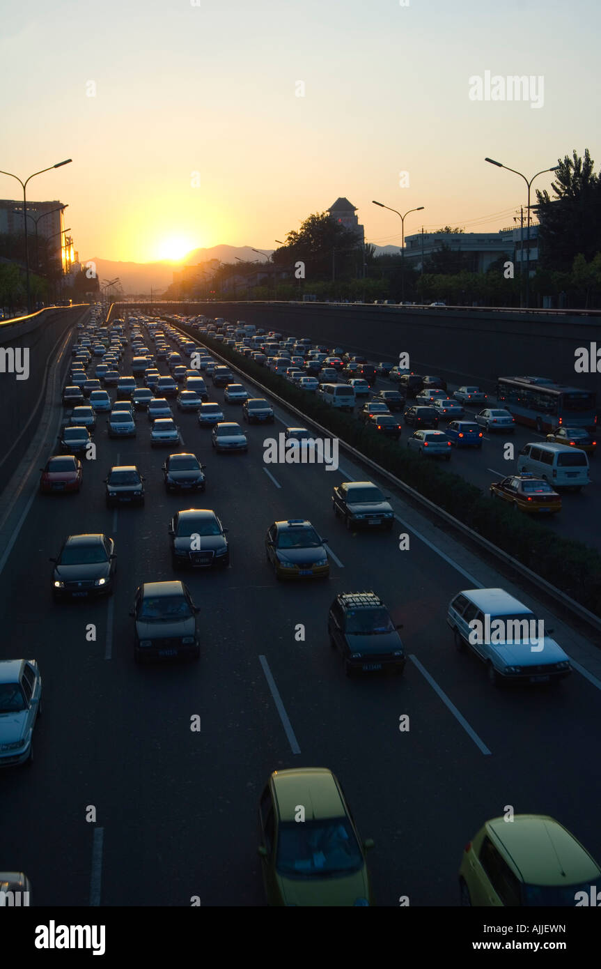 sunset over city ring road during rush hour Beijing China Stock Photo ...
