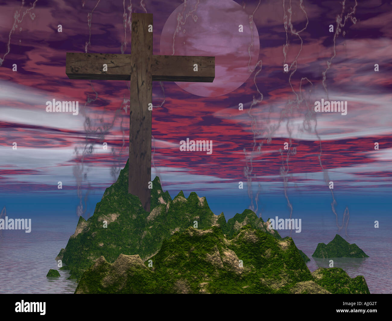 Computer generated seascape with cross Stock Photo - Alamy