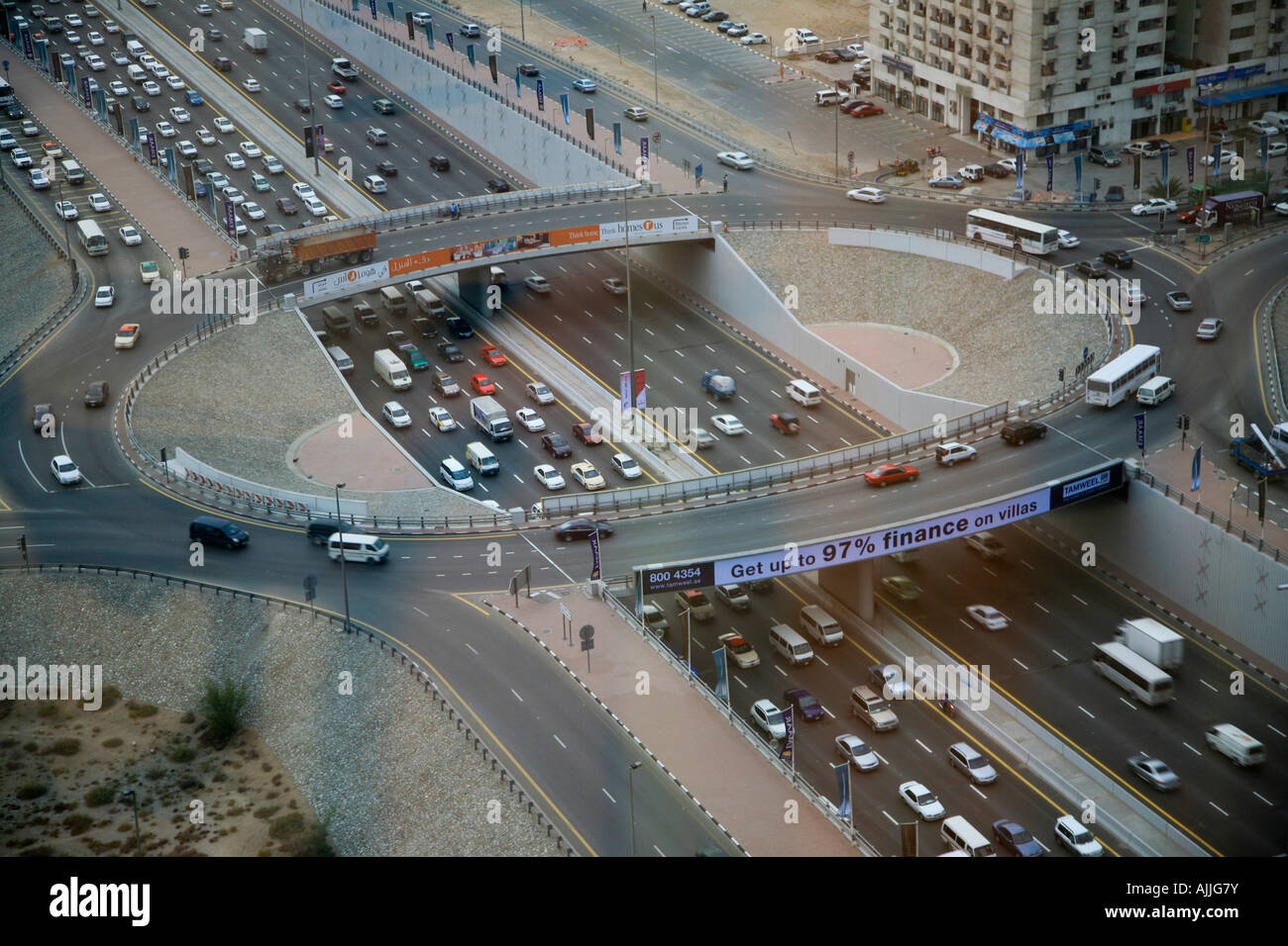 Dubai UAE United Arab Emirates Road interchange on Shaikh Zayed Road ...