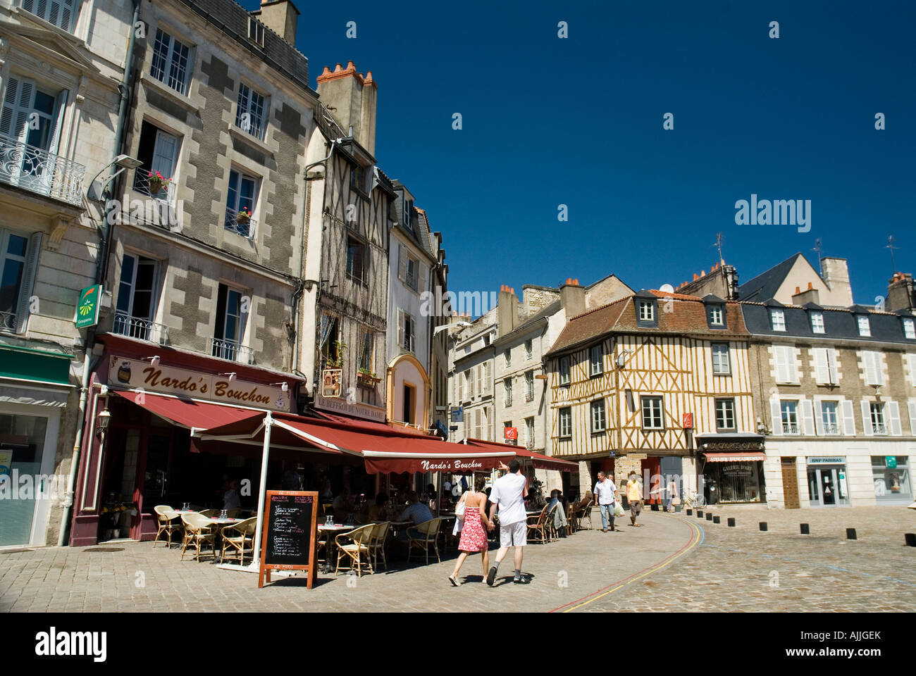 Half timbered medieval houses Place Charles de Gaulle Poitiers town ...