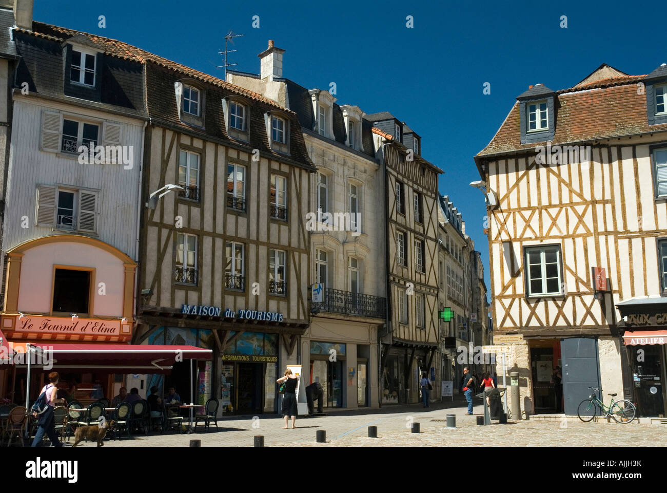 Half timbered medieval houses Place Charles de Gaulle Poitiers town ...