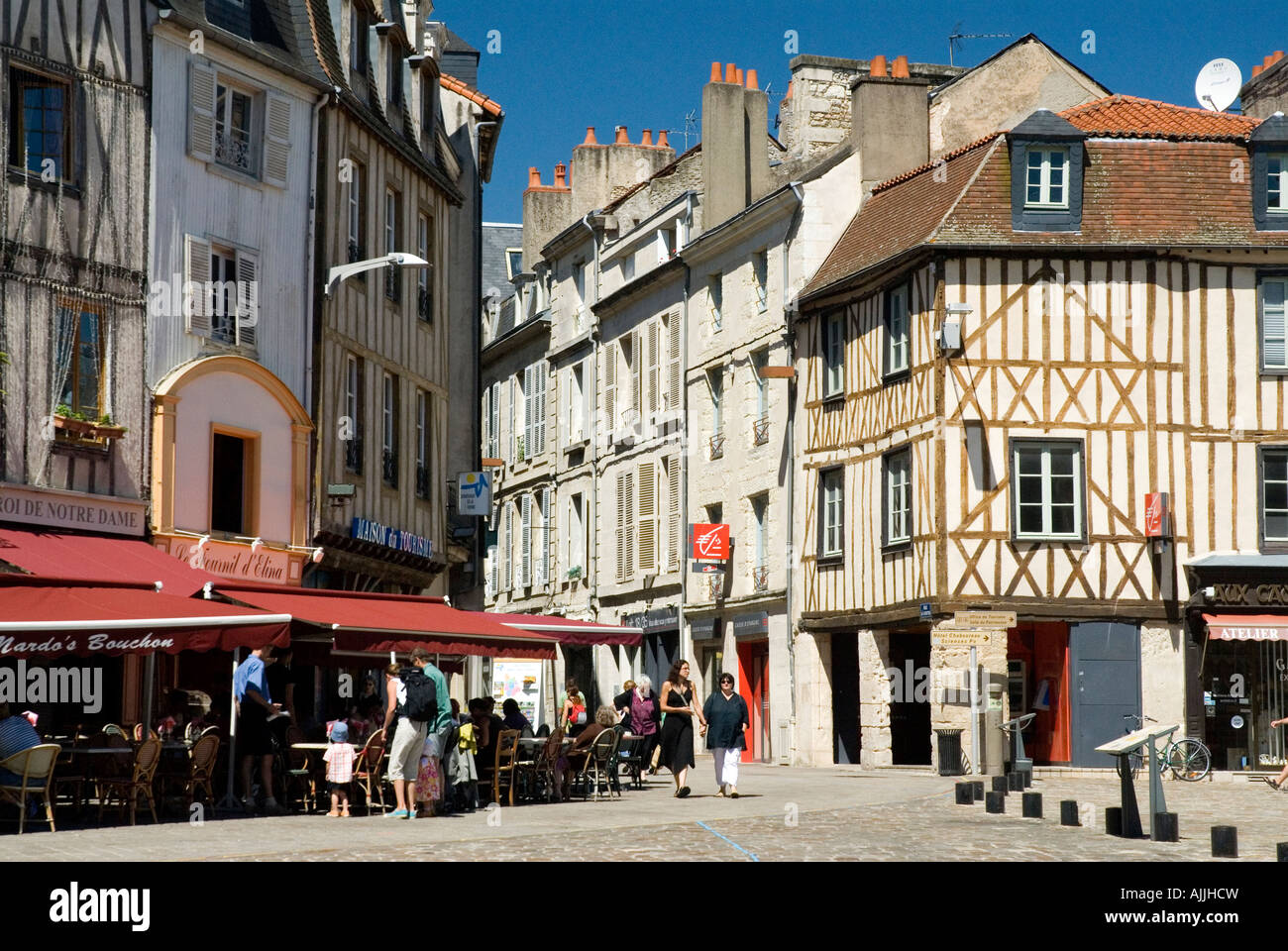 Half timbered medieval houses Place Charles de Gaulle Poitiers town ...