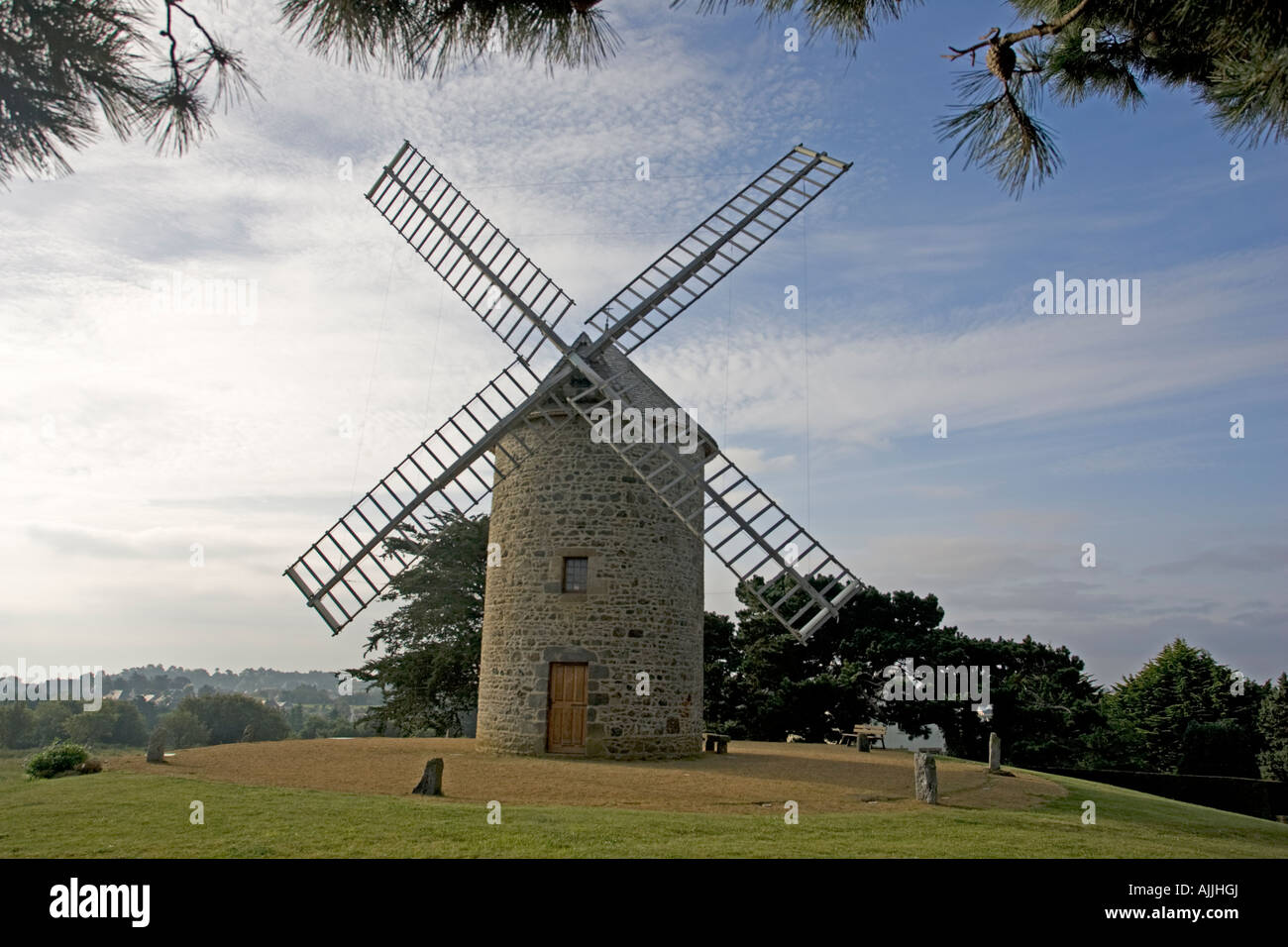 Traditional French windmill near Treguier Northern Brittany France ...