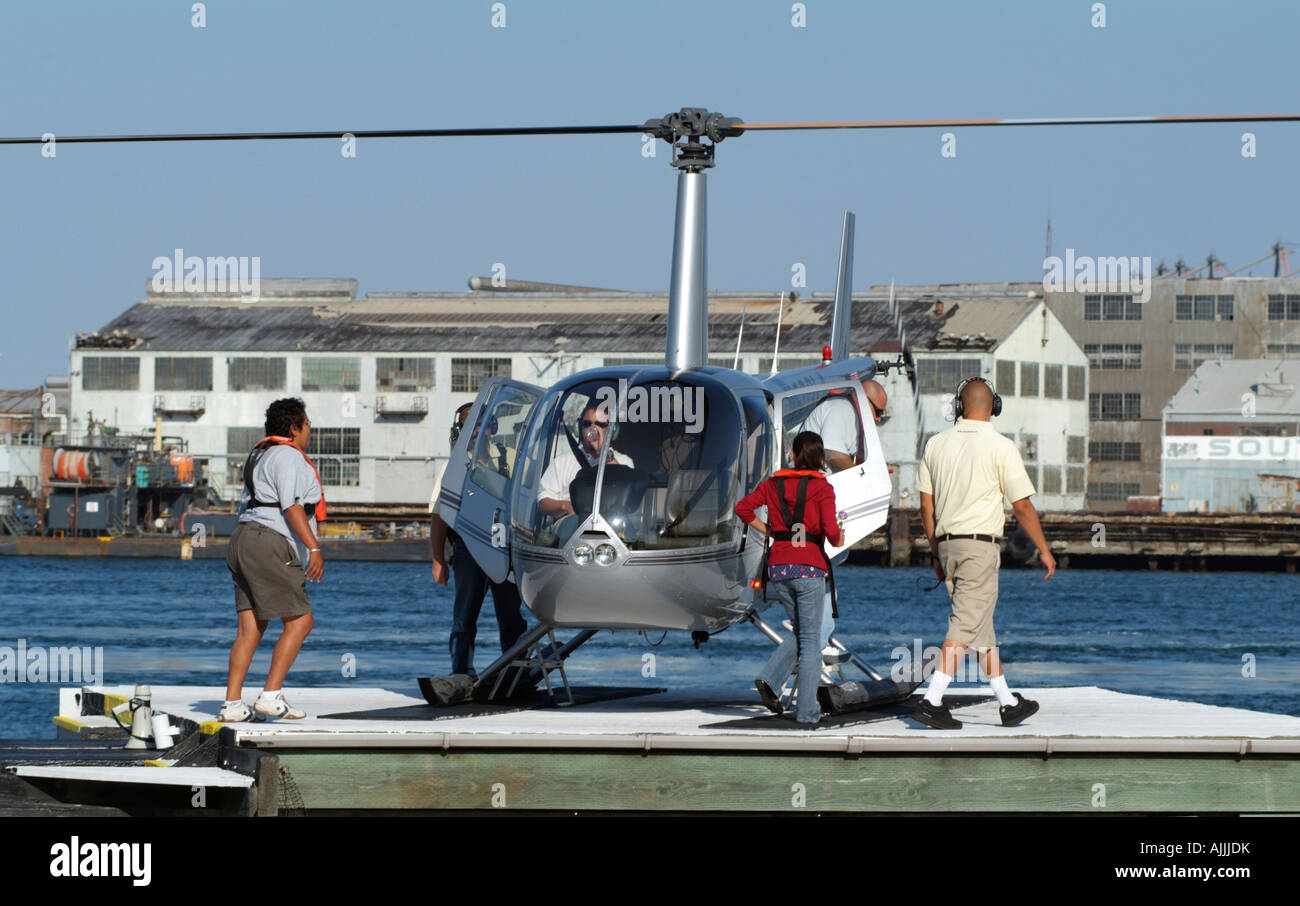 Tourist Helicopter Trip Passengers Boarding Flight from Helipad LA USA ...