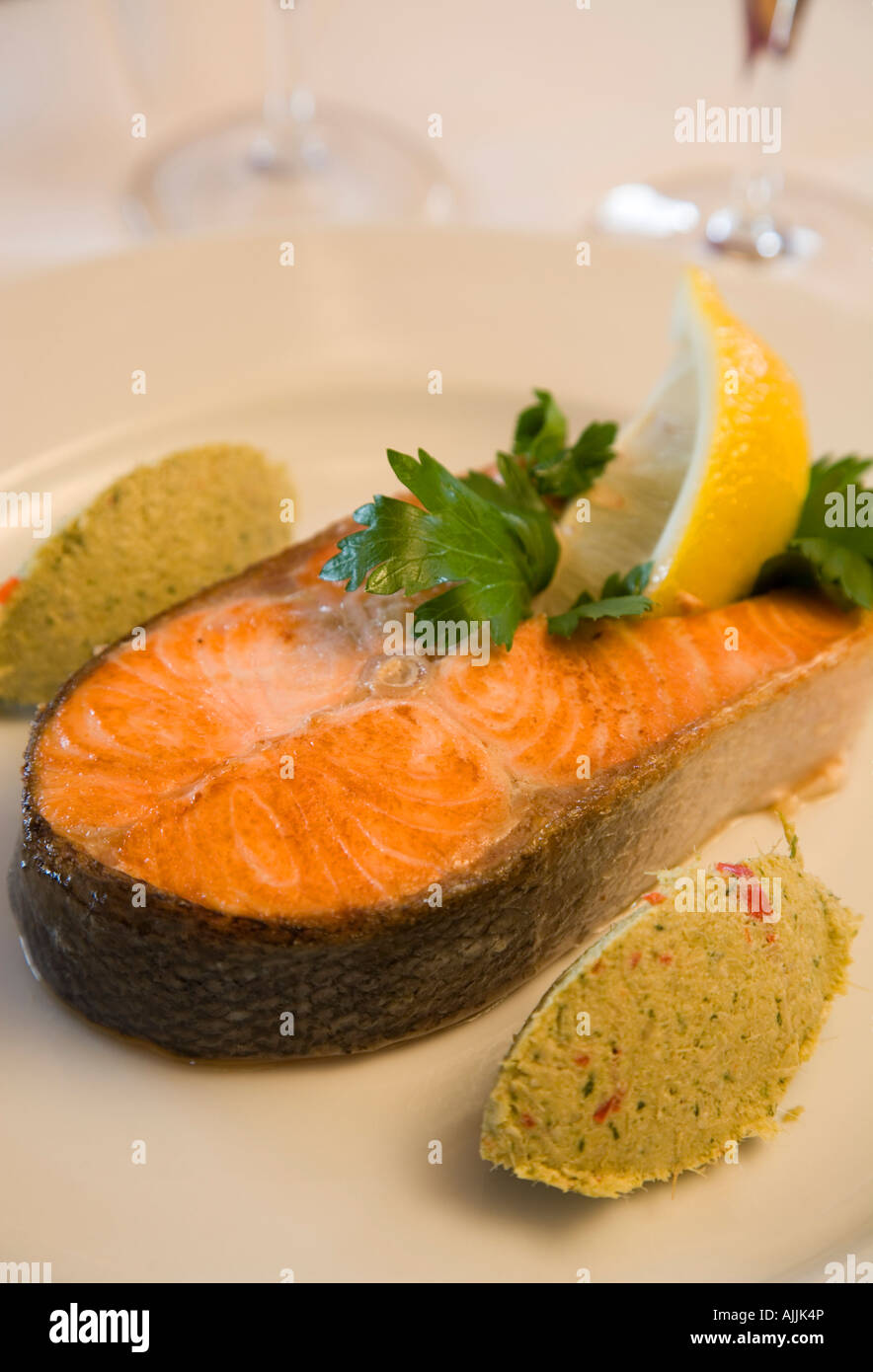 Scottish salmon served as main course meal Stock Photo - Alamy