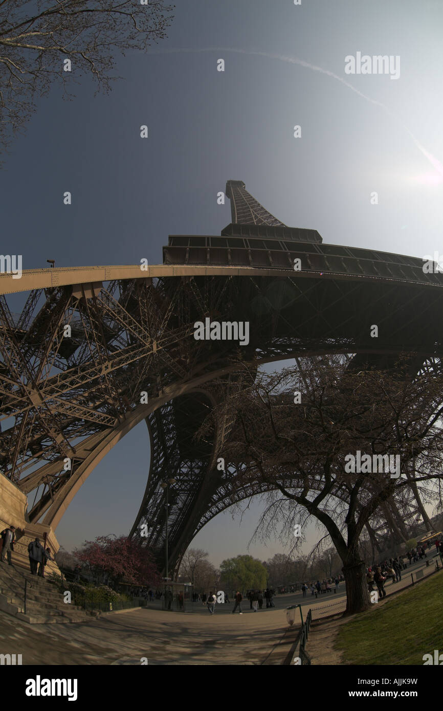 Eiffel Tower Wide angle view looking up underneath Stock Photo - Alamy
