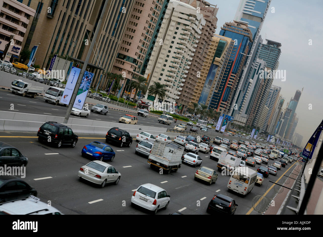 Dubai UAE United Arab Emirates Road traffic congestion on Shaikh Zayed ...