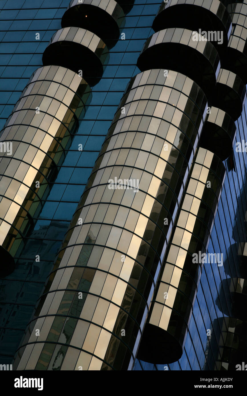 Graphic hi tech glass and chrome metal building in Dubai uae Stock ...