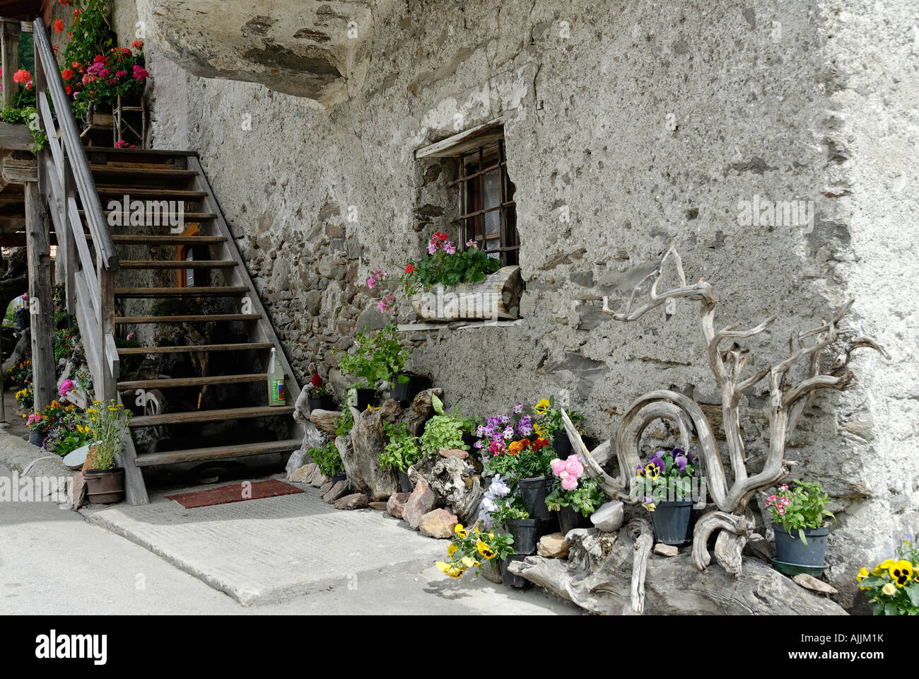 Steingarten mit Blumen Rockery with flowers Stock Photo - Alamy