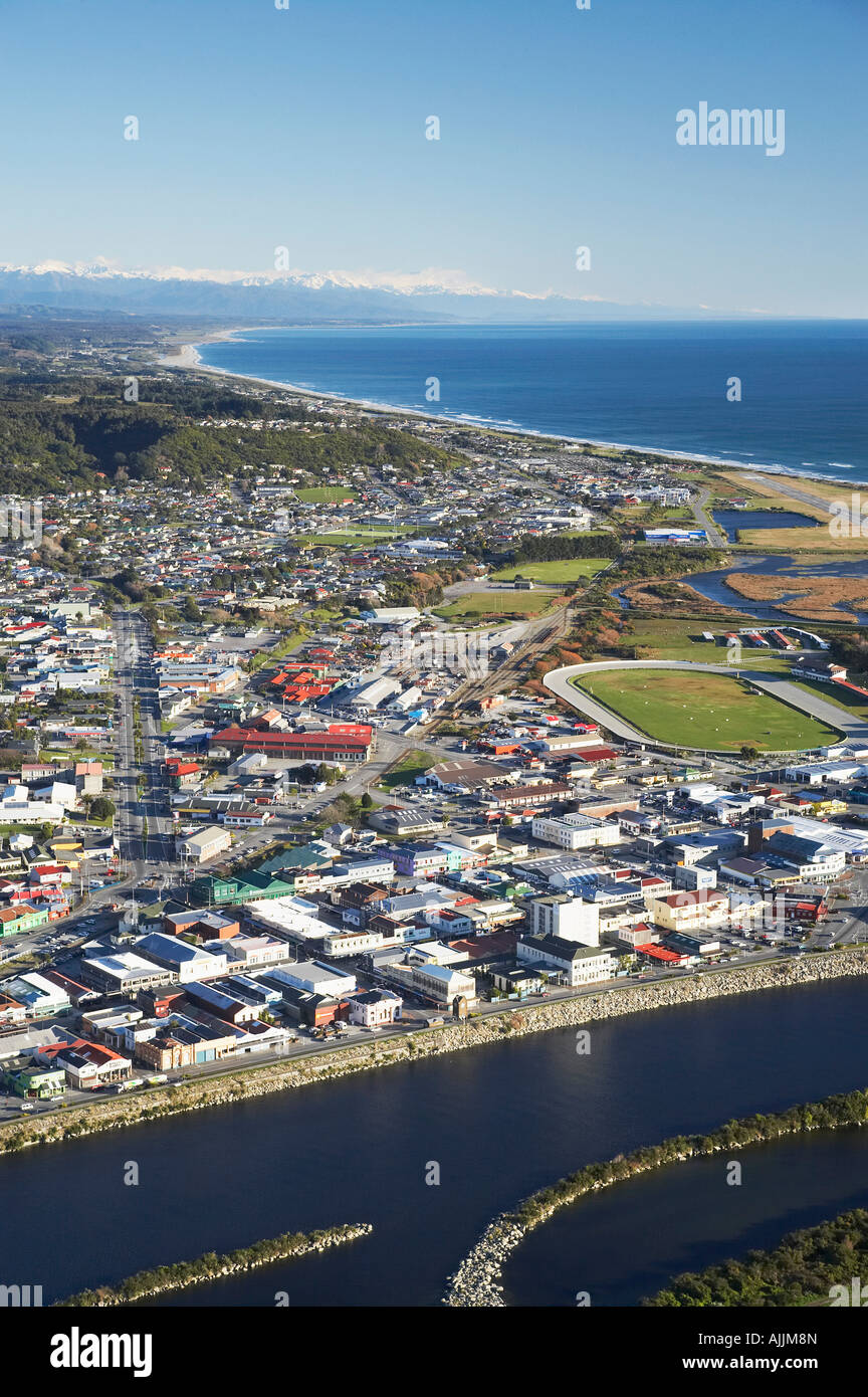 Grey River and Greymouth West Coast South Island New Zealand aerial ...