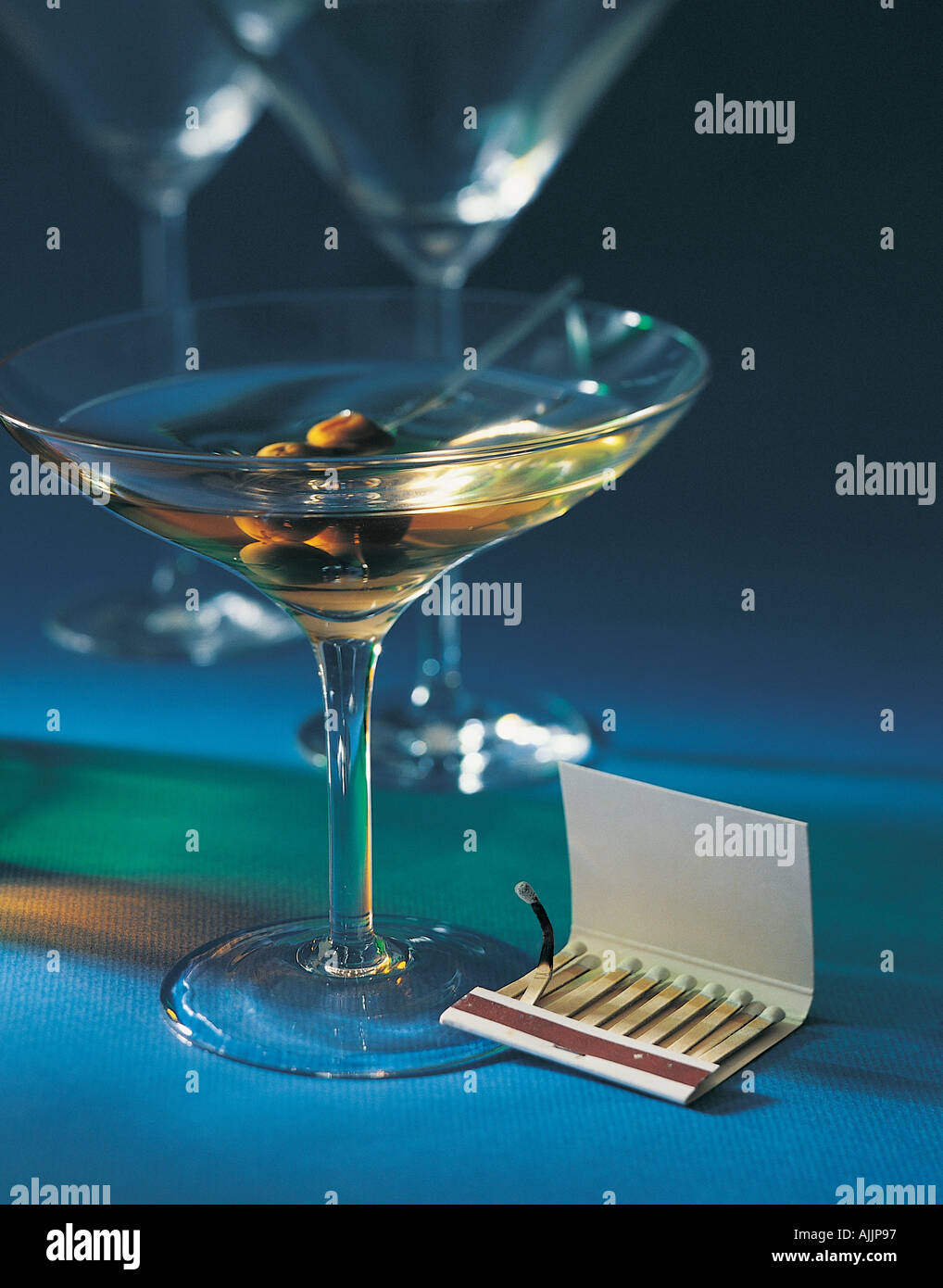 High angle view of a matchbox and a martini Stock Photo - Alamy