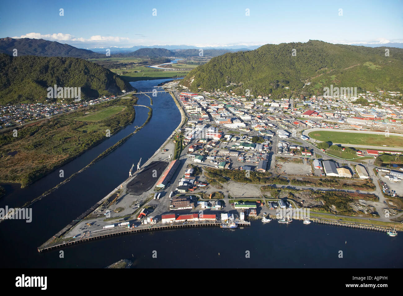 Grey River and Greymouth West Coast South Island New Zealand aerial ...