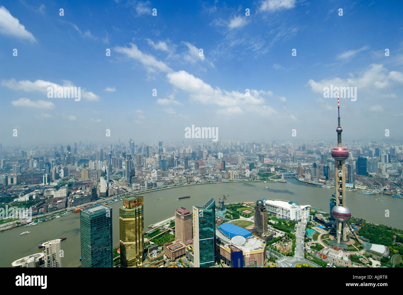 Oriental Pearl TV Tower in Pudong New Area and Puxi Area Skyline with ...