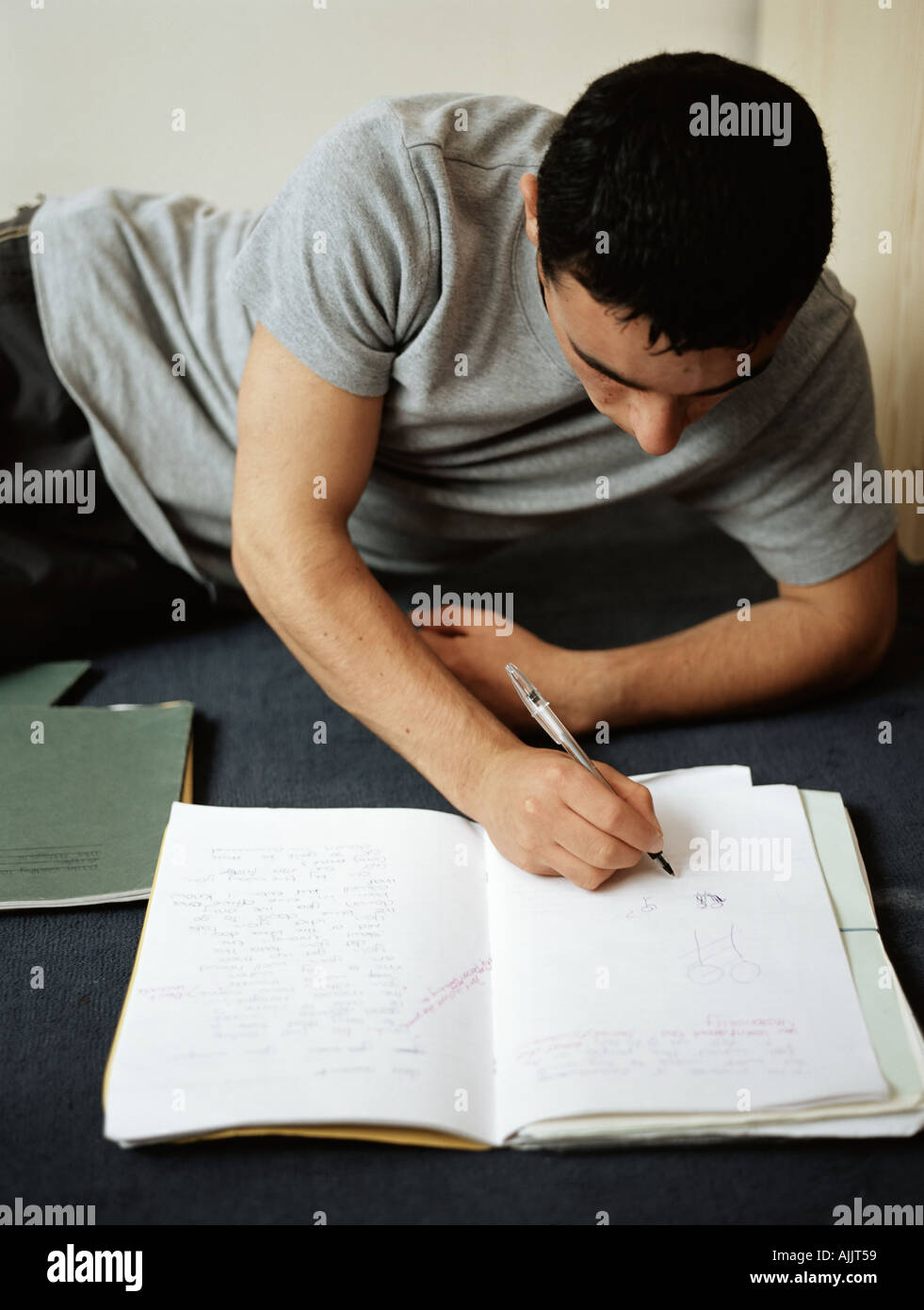 Teenage boy doing homework Stock Photo - Alamy