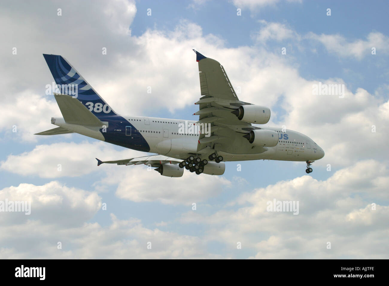 Airbus A380 super jumbo aircraft in flight at Paris Airshow 2005 Stock ...