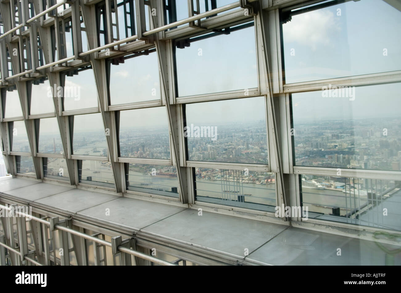 Reflection of Puxi area on the Jin Mao Building, Shanghai, China Stock ...
