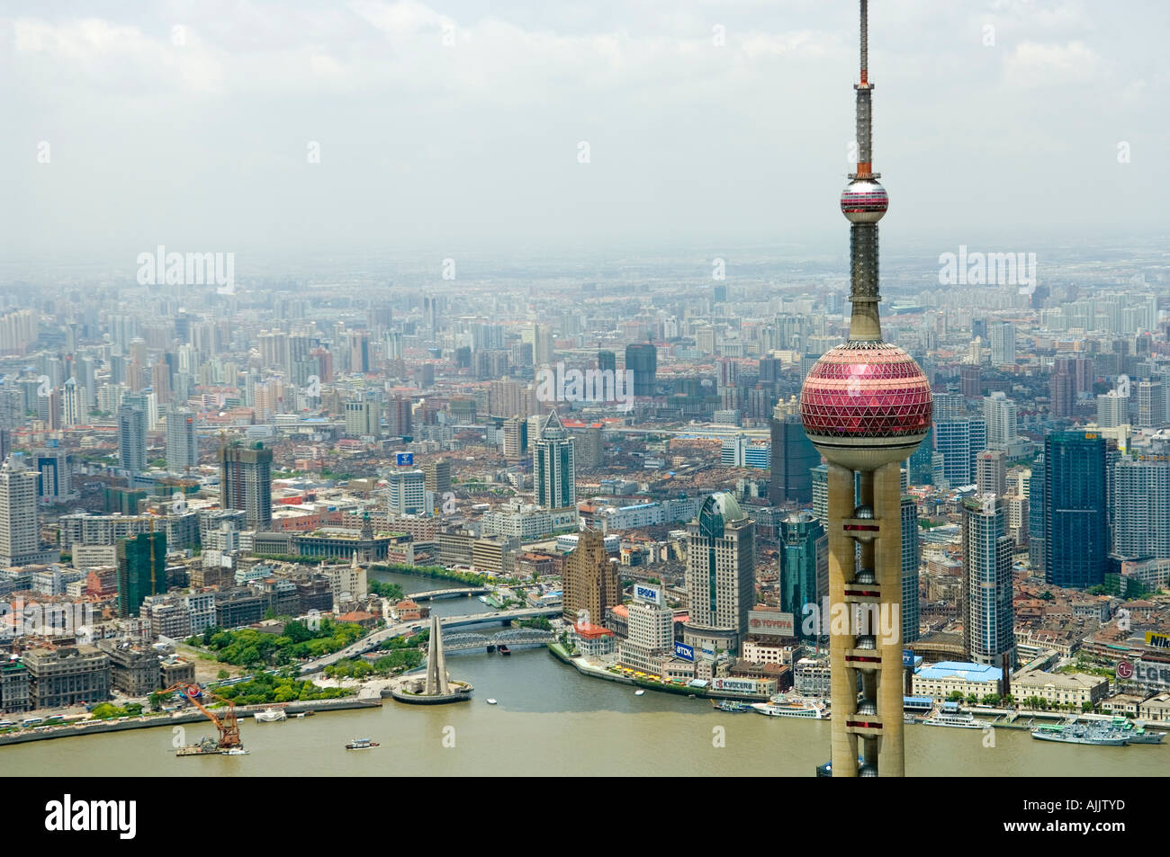 Oriental Pearl TV Tower in Pudong New Area and Puxi Area Skyline with ...