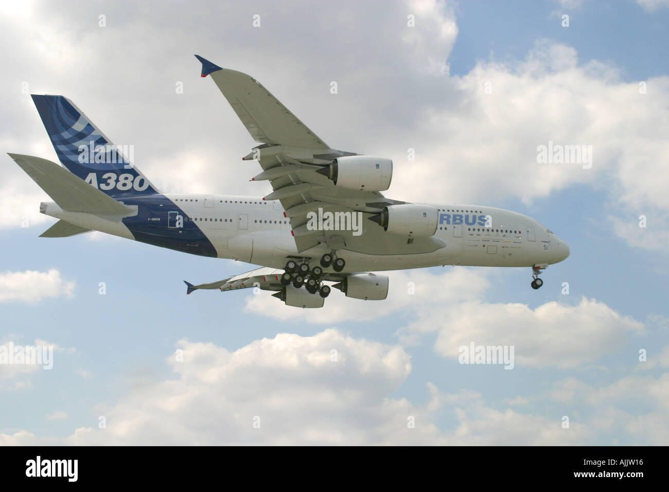 Airbus A380 super jumbo aircraft in flight at Paris Airshow 2005 Stock ...