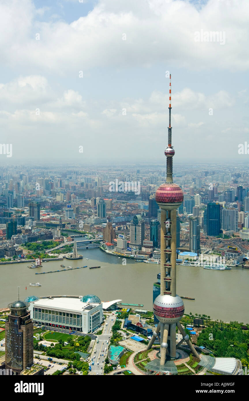 Oriental Pearl TV Tower in Pudong New Area and Puxi Area Skyline with ...